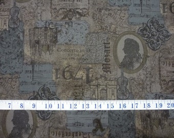 Mrs Marchs Vintage Text and Music Antique Fall Brown Cotton Quilting ...