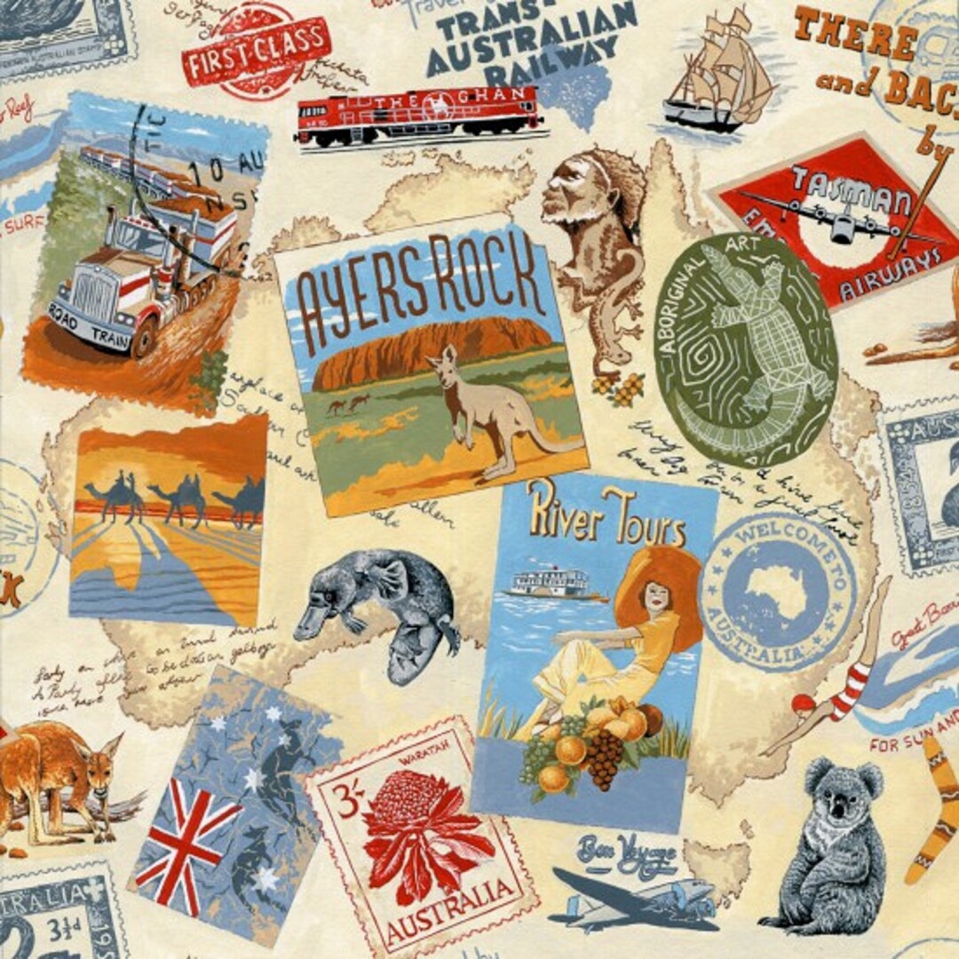 Australian Themes Ayres Rock Sydney Harbour Cream Cotton Quilting ...