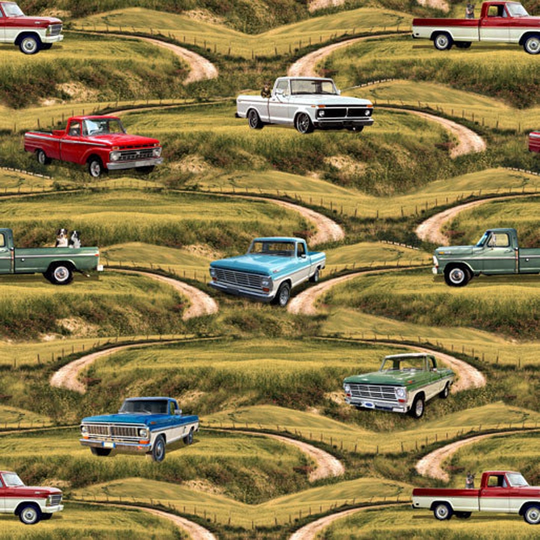 Vintage Vehicles Ford Scenic Farm 1043I Cotton Quilting Fabric 1/2 YARD ...