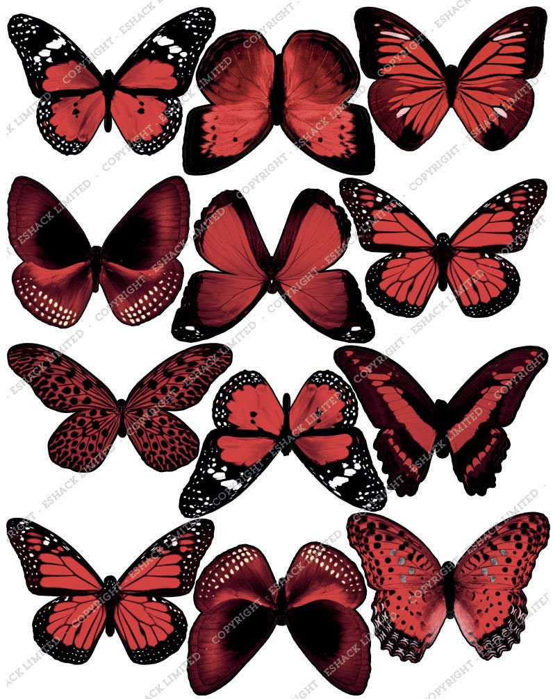 Cakeshop 12 X PRE-CUT Red Butterfly Edible Cake Toppers BT075 - Etsy