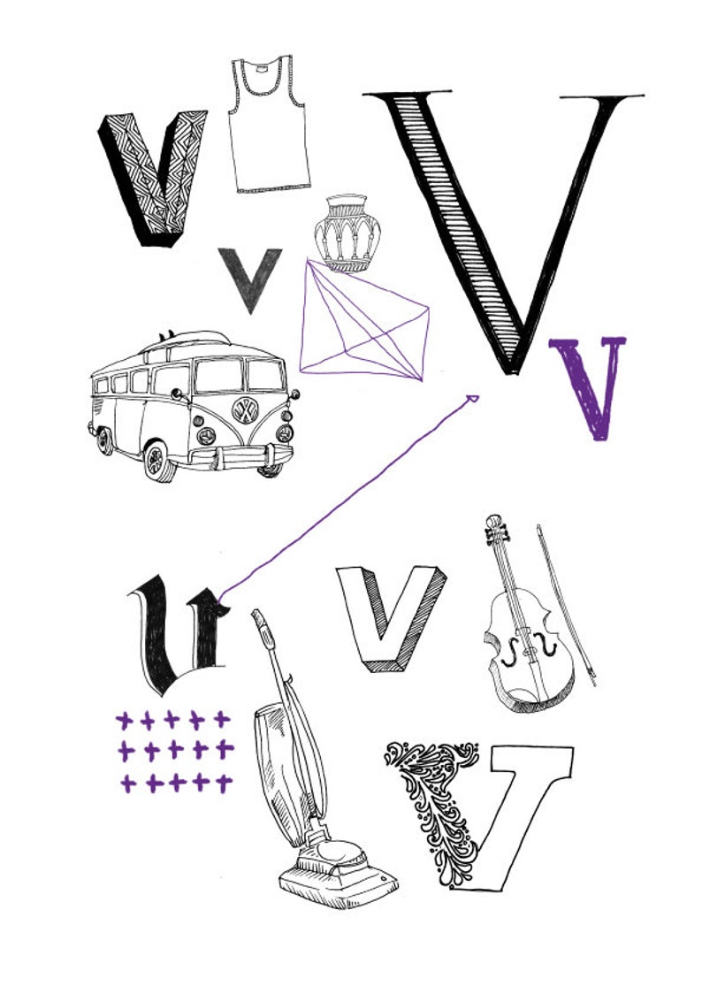 Letter V Typography Art Print signed and unframed | Etsy
