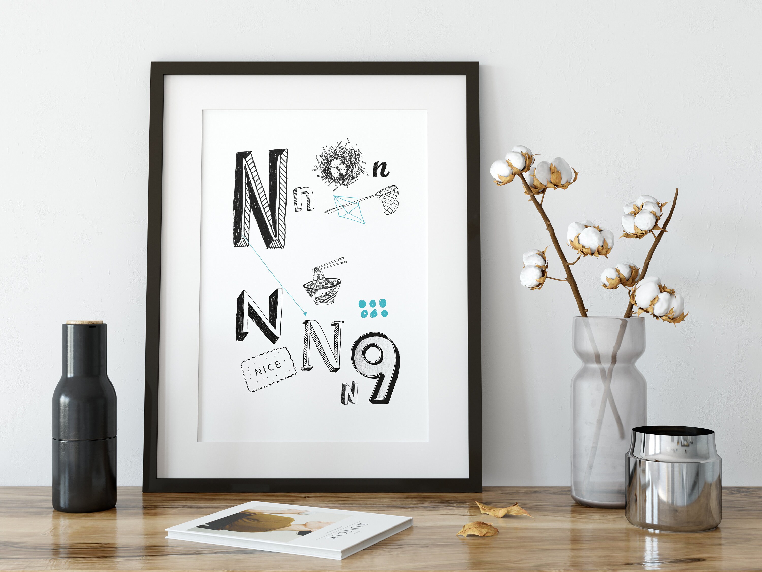 Letter N Typography Art Print signed and unframed | Etsy