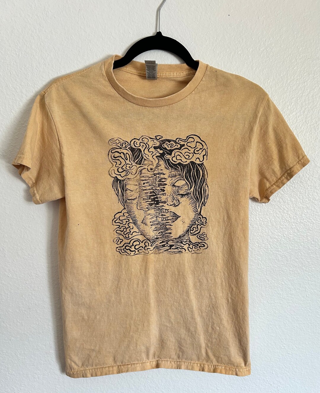 Naturally Dyed T-shirt With Block Print- Shredded Head - Etsy