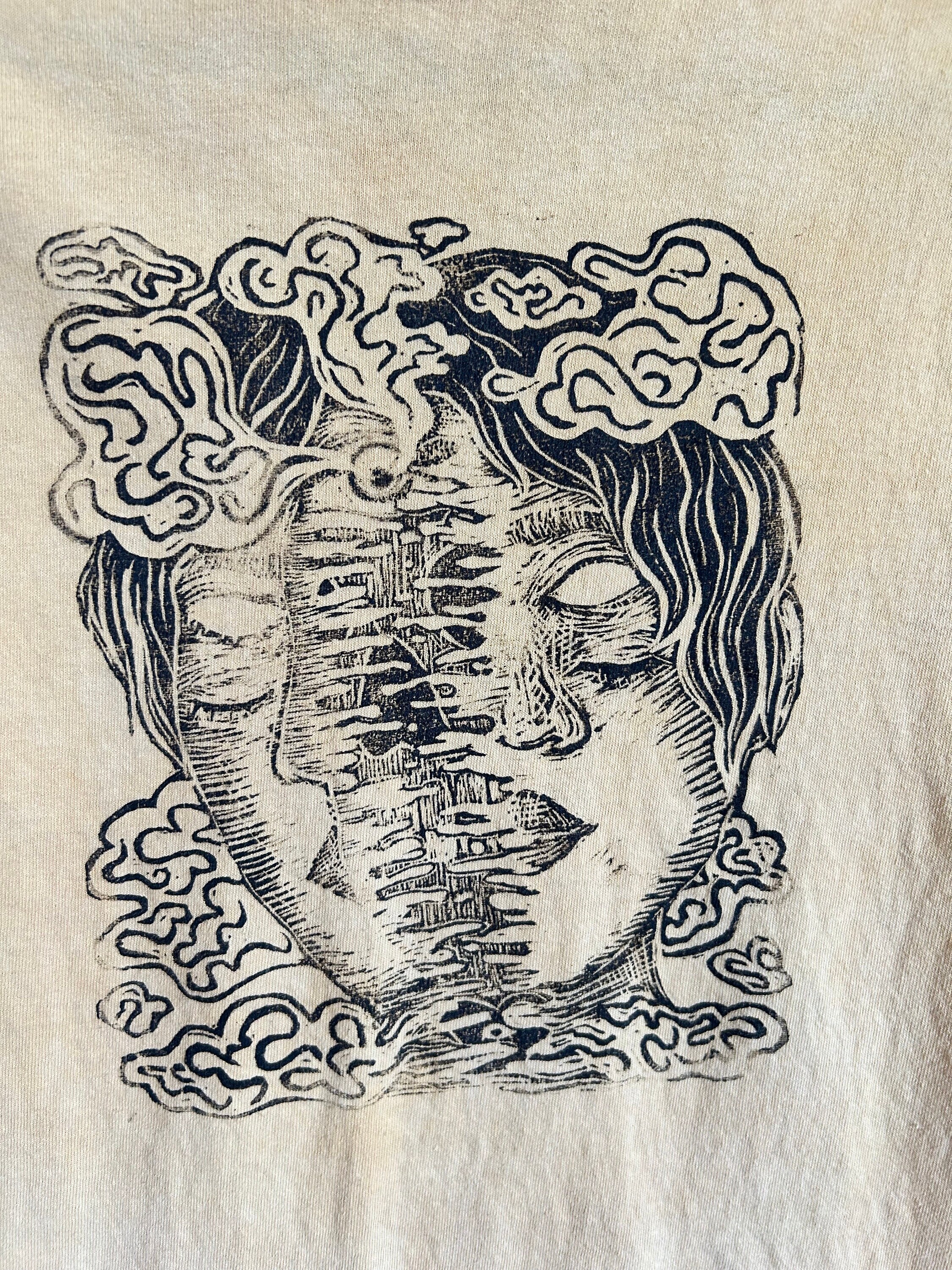 Naturally Dyed T-shirt With Block Print- Shredded Head - Etsy