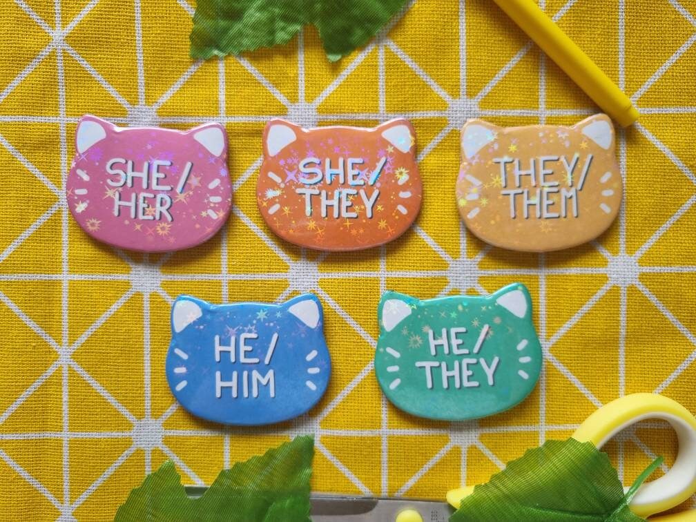 Pronoun Cat Badges, Gender Identity, Holographic - Etsy