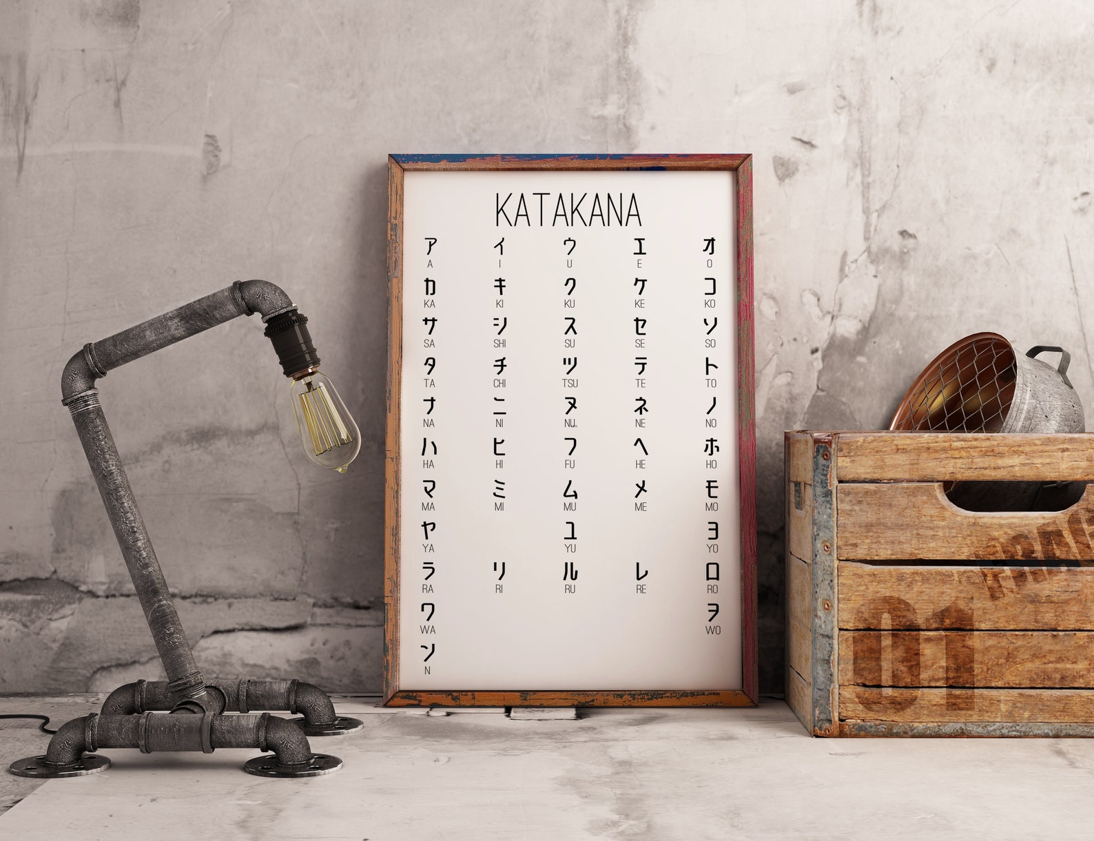 White Katakana Poster, Katakana Poster, Japanese Wall Art, Katakana ...