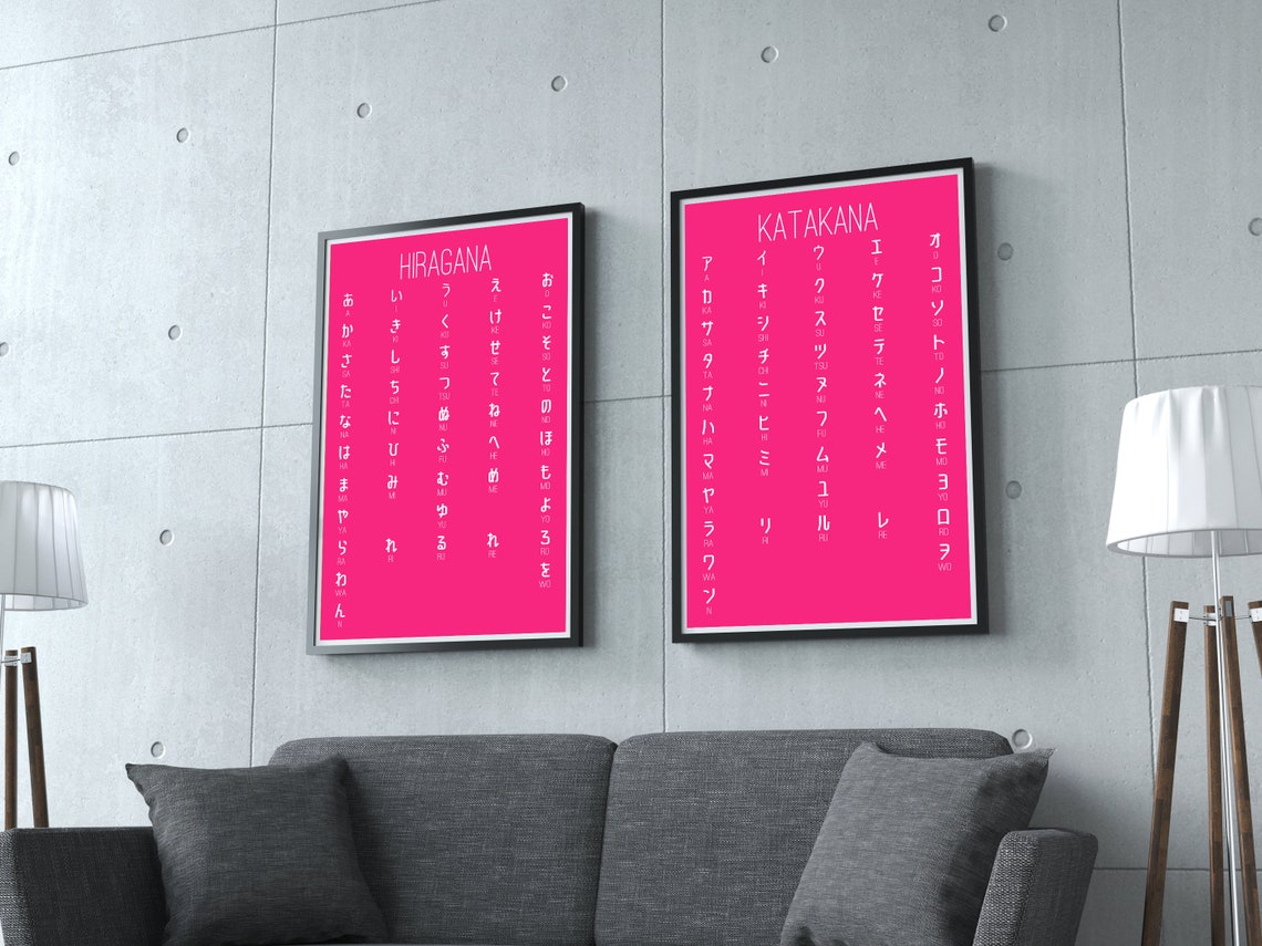 Pink Hiragana Poster, Hiragana Poster, Japanese Prints, Hiragana Wall ...