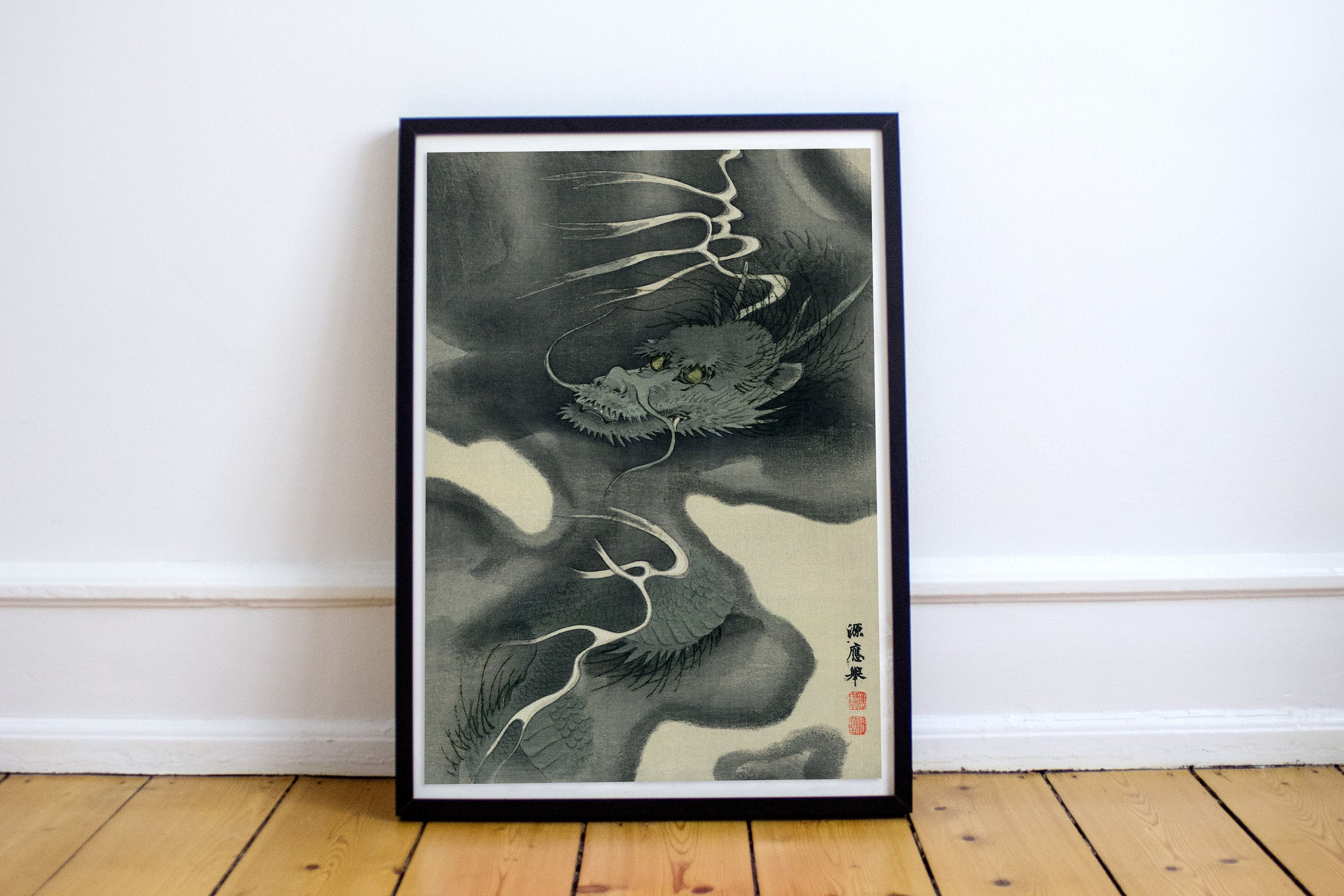 Japanese Dragon Charcoal Woodblock Poster Print Charcoal - Etsy