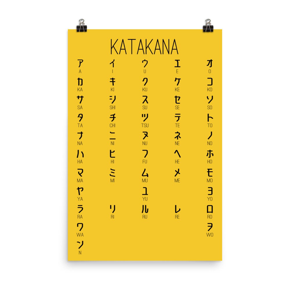 Yellow Katakana Poster, Katakana Poster, Japanese Wall Art, Katakana ...