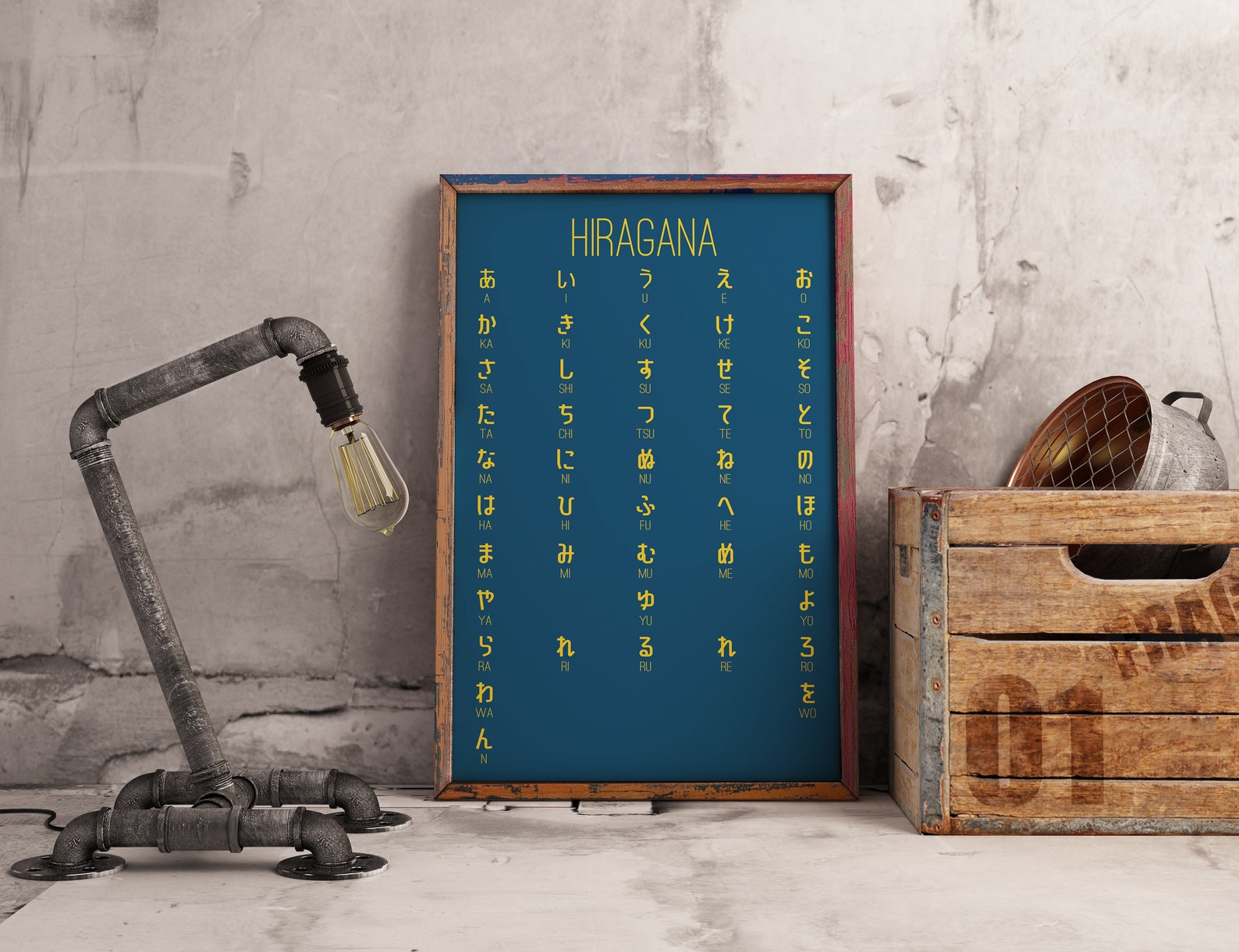 Blue Hiragana Poster, Hiragana Poster, Japanese Prints, Hiragana Wall ...