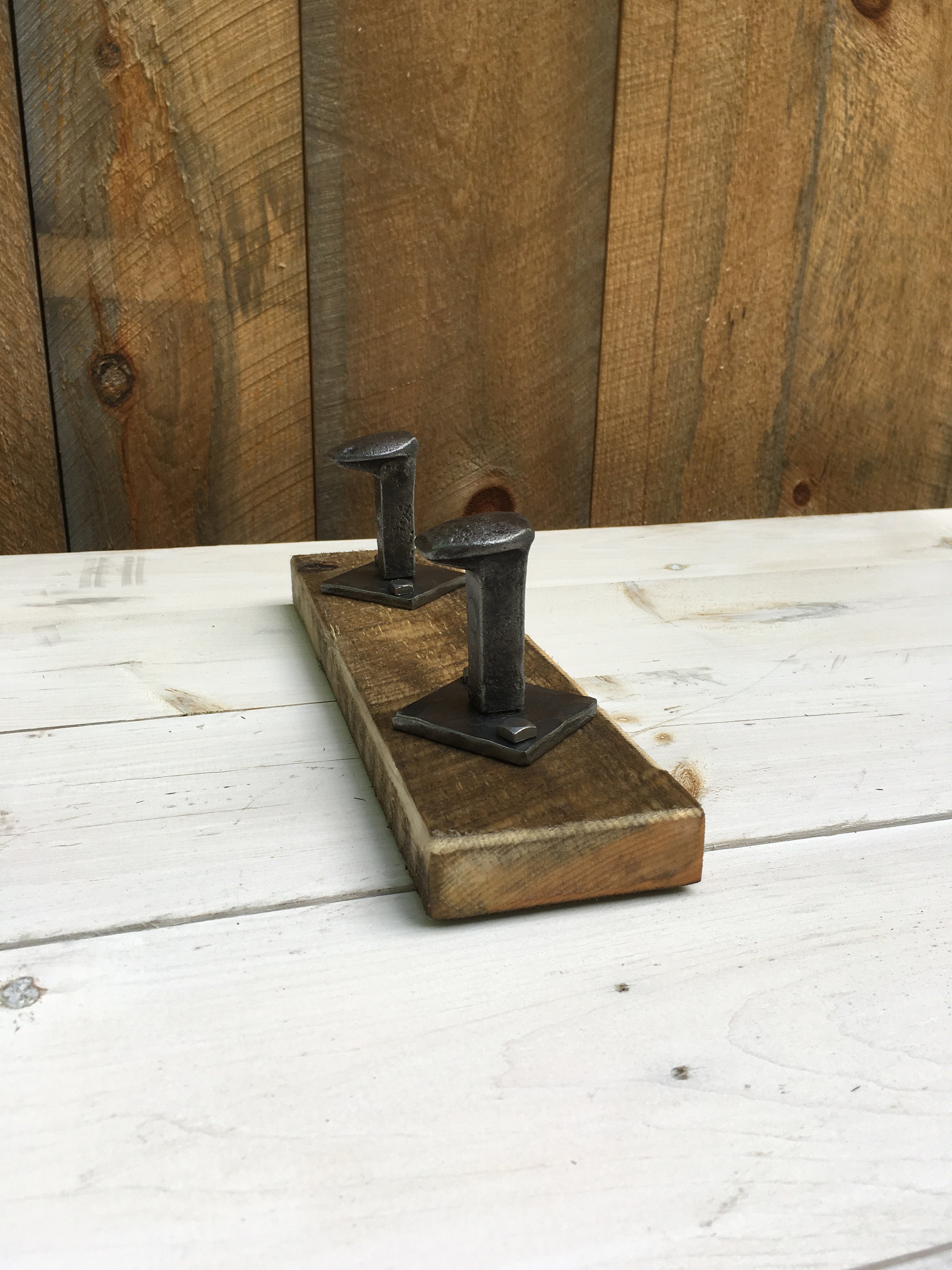 Rustic Railroad Spike Coat Rack: Reclaimed Barn Board & Wrought Iron ...