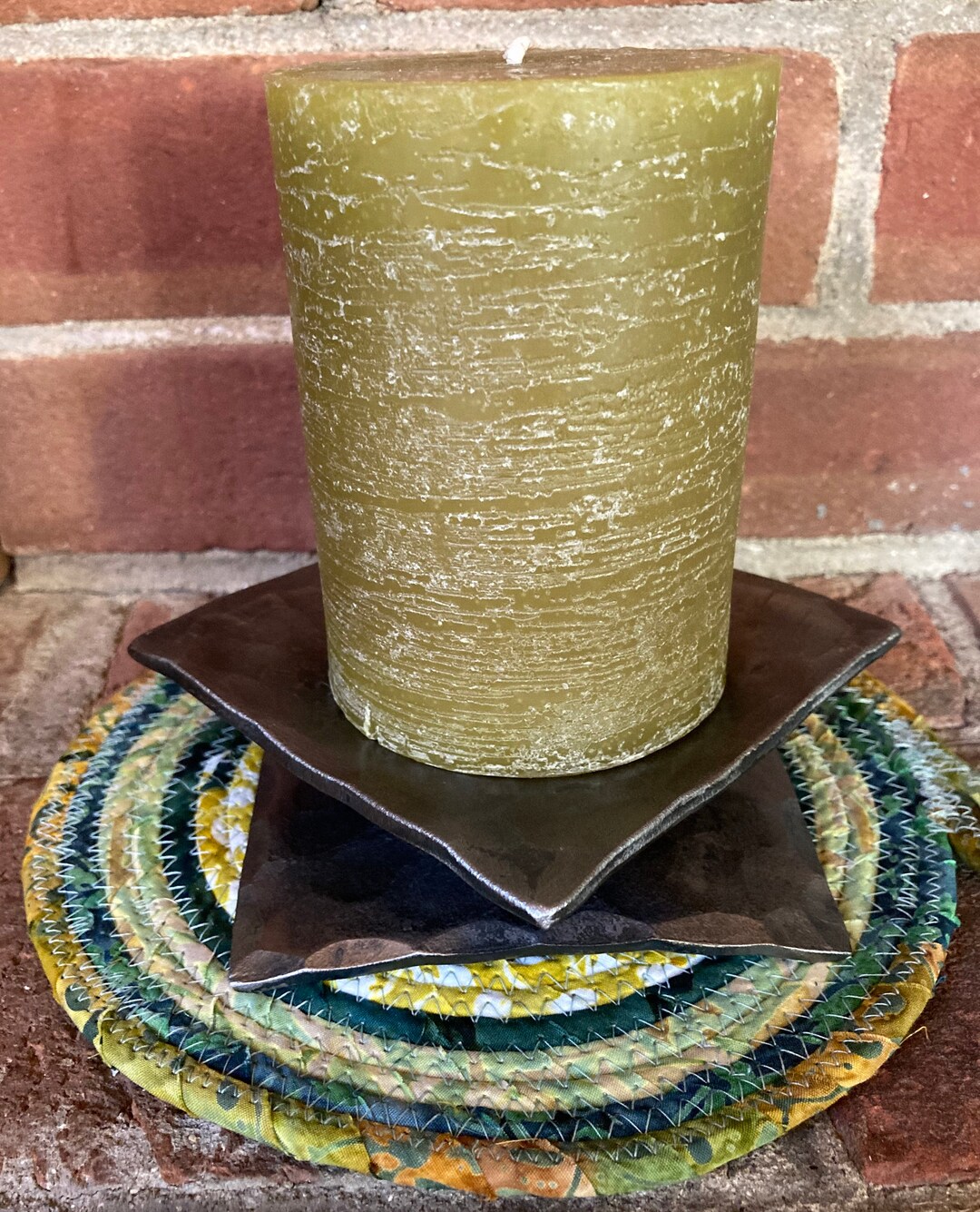 Hand Forged Iron Candle Holder & Hand Sewn Trivet Set - Etsy