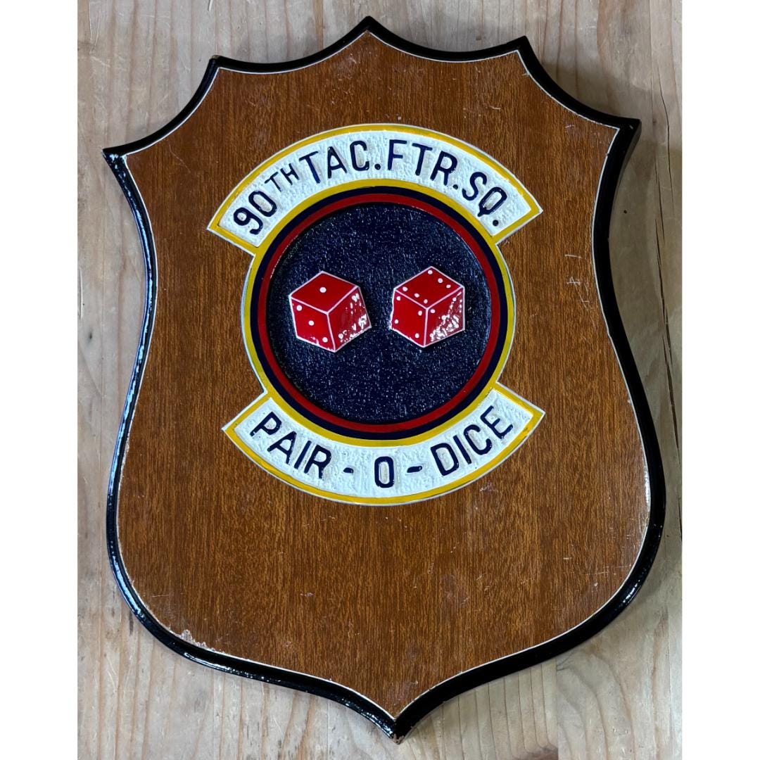 Vintage Vietnam Era 90th Tactical Fighter Sq. Pair-o-dice Wood Plaque ...