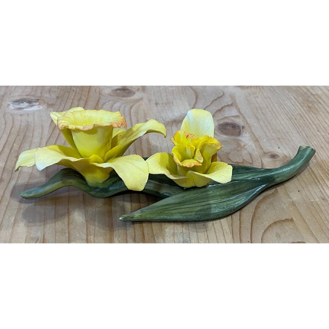 Vintage Capodimonte Porcelain Daffodil Flower Floral Green Yellow ...