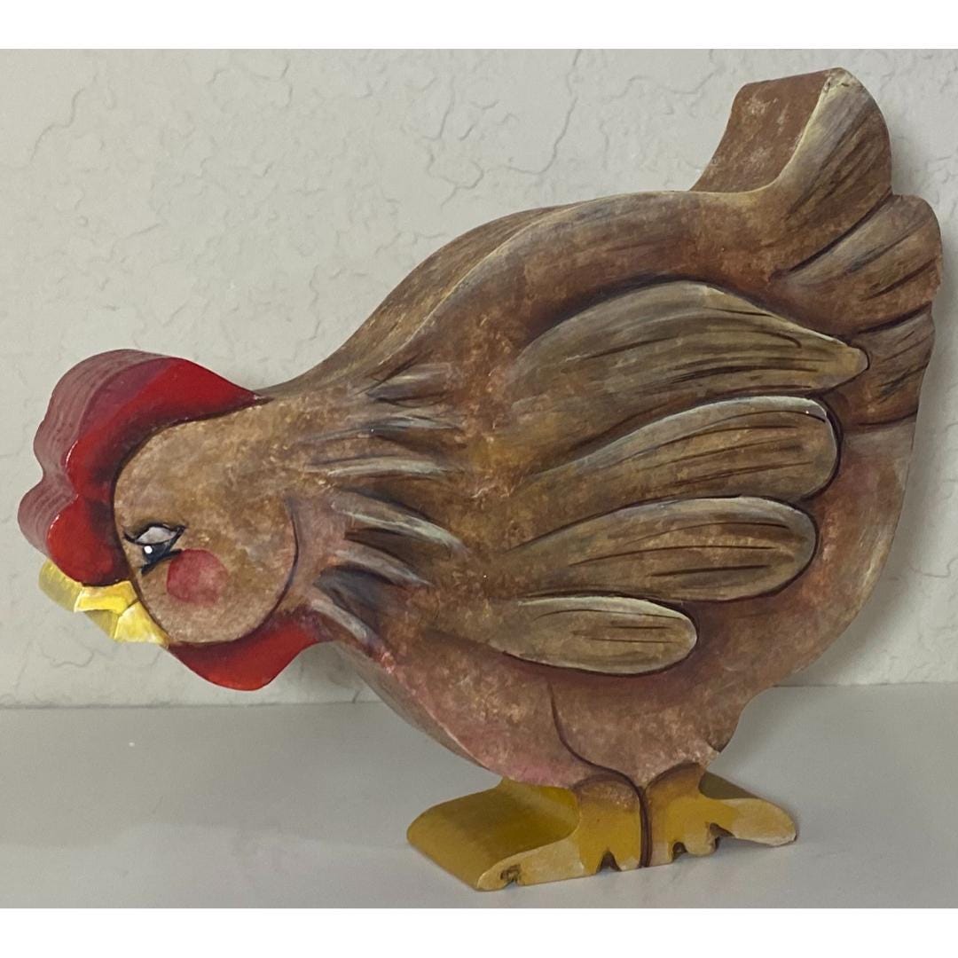 Wood Hand Carved Hand Painted Rooster Farm Barnyard Chicken Hen Farmer ...