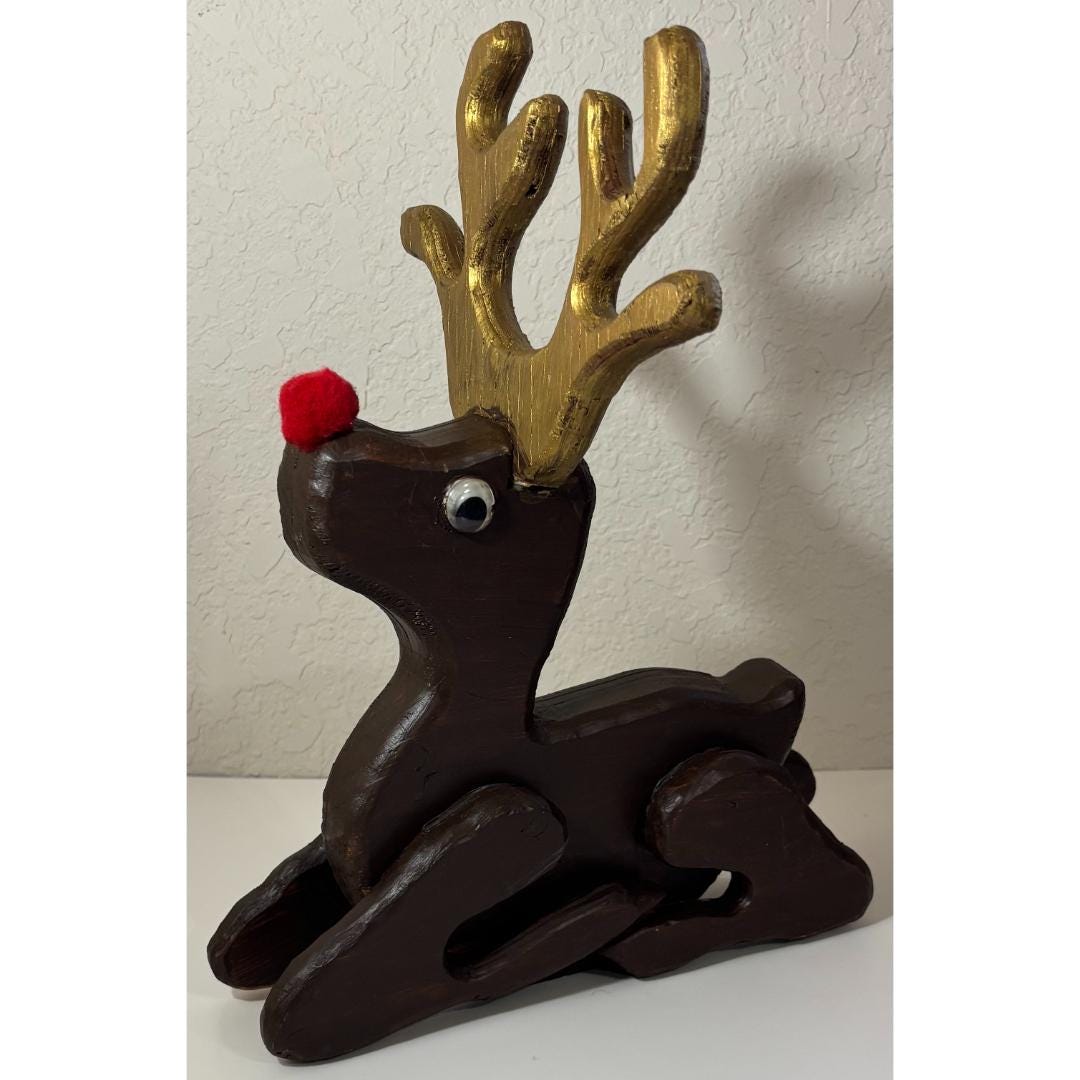 Handmade Wood Rudolph the Red Nosed Reindeer Christmas Decoration ...