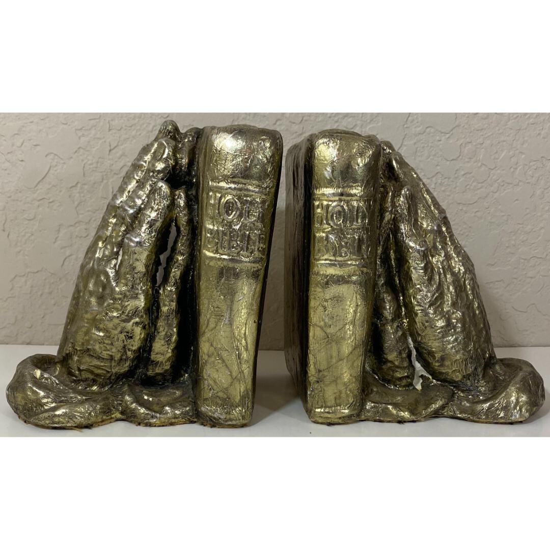 Vintage Praying Hands Holy Bible Bookends Christian Book Religious ...