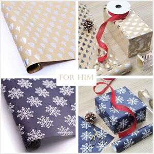 6 Festive Design Christmas Wrapping Paper Precut 18 Sheets, Blue Silver ...