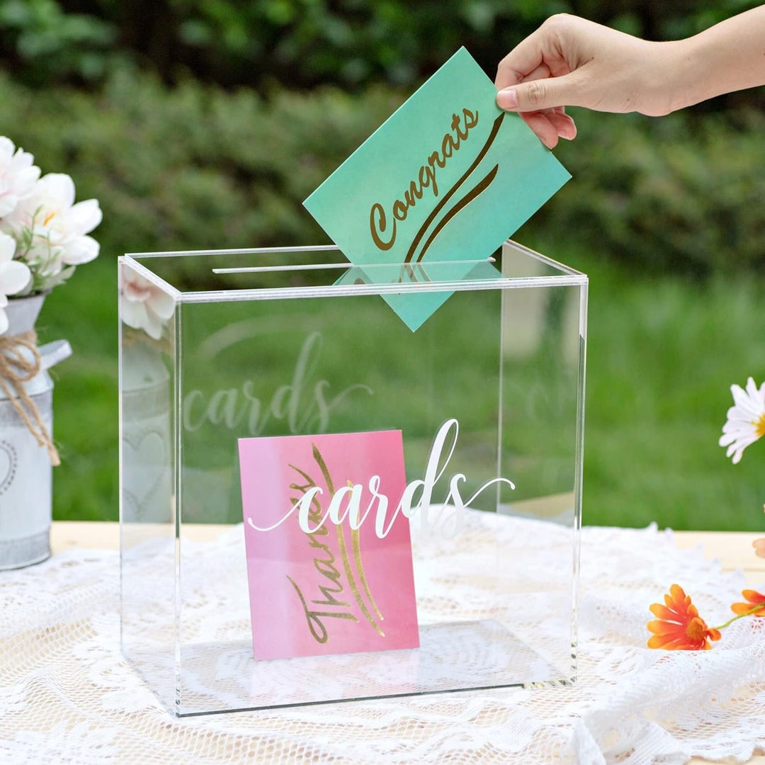Clear Acrylic Wedding Card Box With Slot, Large 10x10x5.5 In, Wedding ...