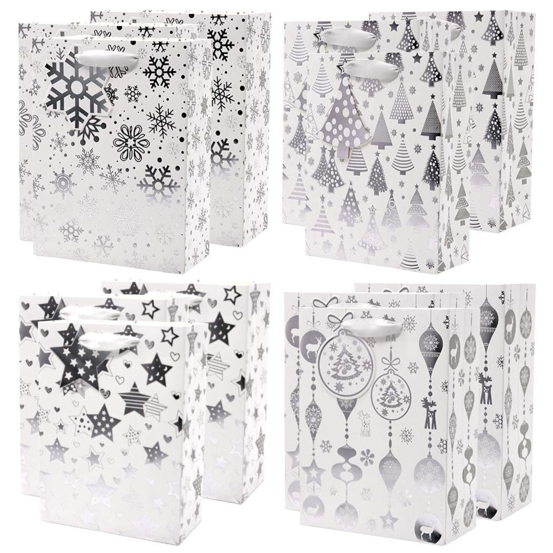 12pcs Metallic Silver Christmas Gift Bags Bulk Xmas Gift Wrap - Etsy