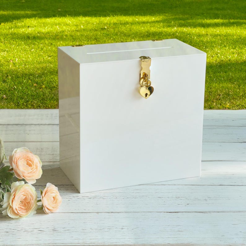DIY Blank Acrylic Card Box W/gold Heart Lock, White/clear/black Large ...