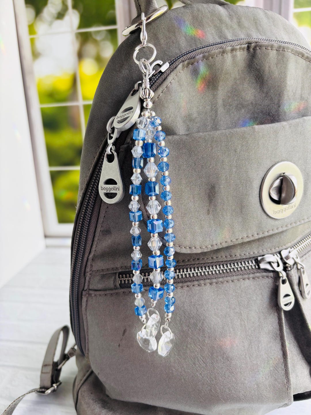 Blue Crystal Bag Charm, Beaded Glass Backpack Accessory - Etsy