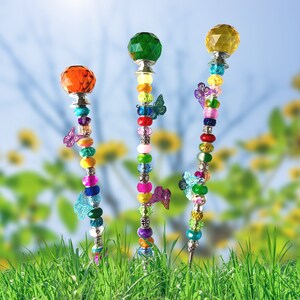 Beaded Fairy Garden Stake: Crystal Topper, Butterfly Charms - Etsy