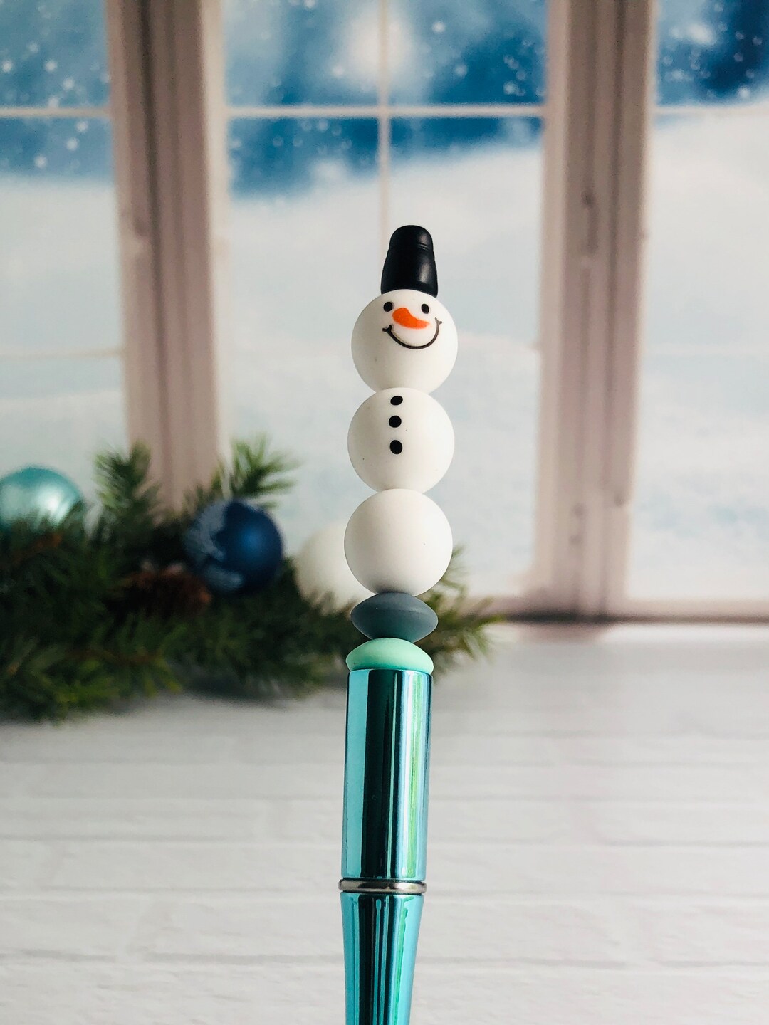 Holiday Stacked Snowman Beaded Pen, Winter Snowman Pen, Christmas Gift ...