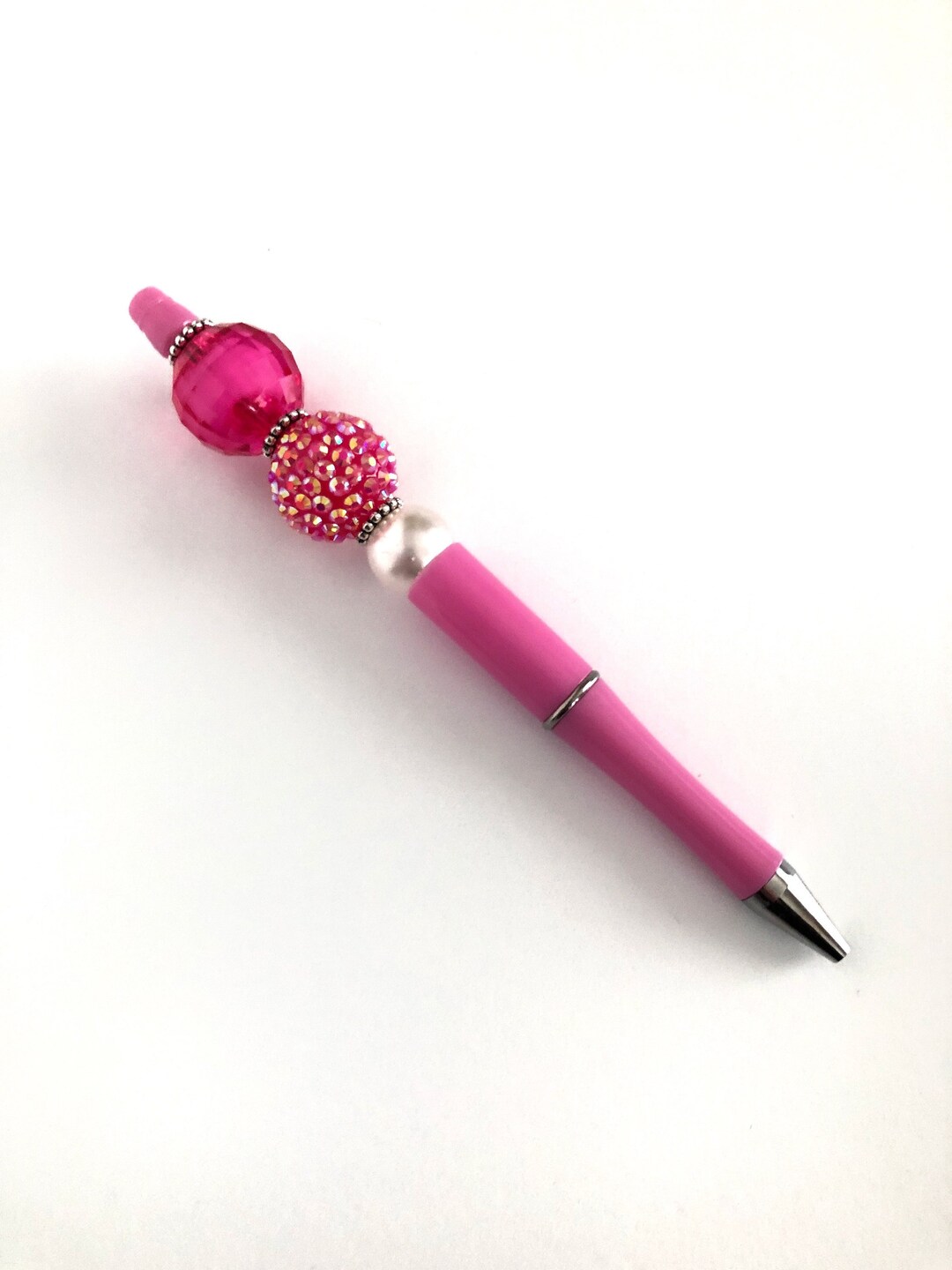 Pink Beaded Pen, Pink Pen With Beads, Ballpoint Pen With Decorative ...