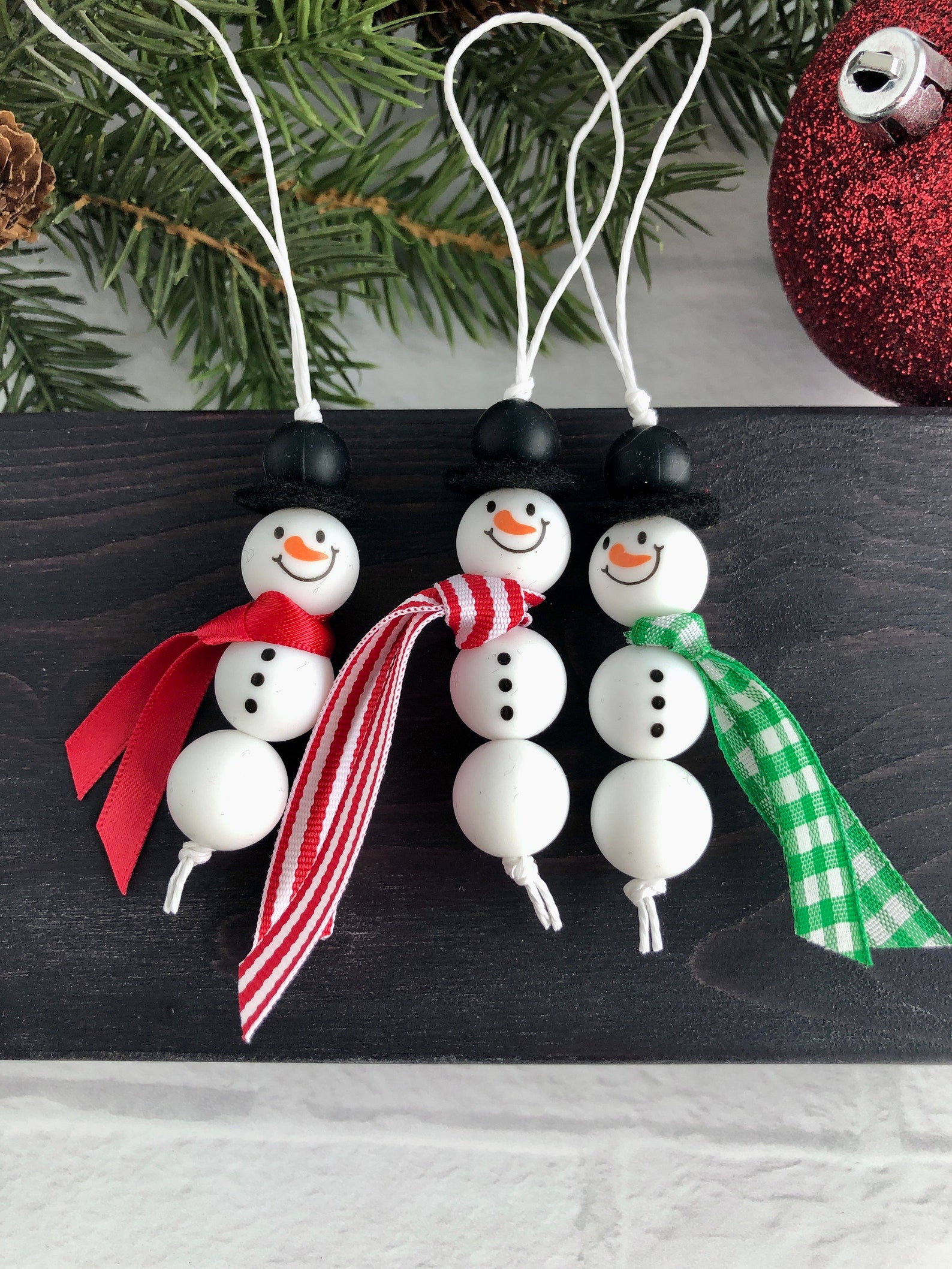 Set of 3 Snowman Ornaments, Beaded Silicone Snowman Ornaments With ...