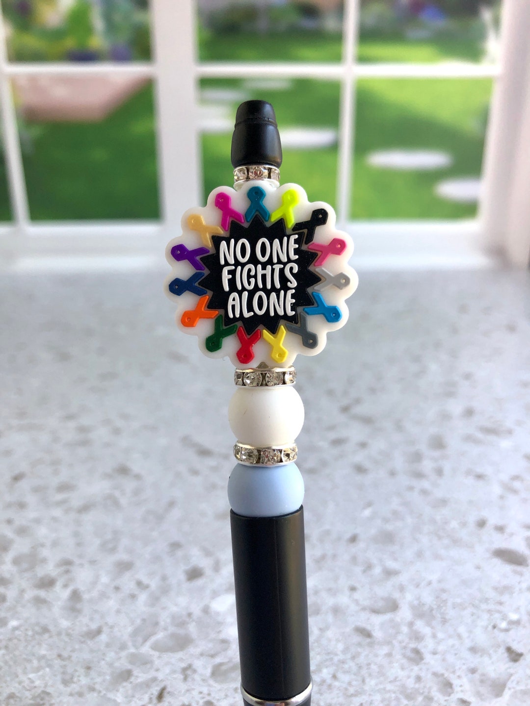 Beaded Ballpoint Pen: "no One Fights Alone" Cancer Support - Etsy