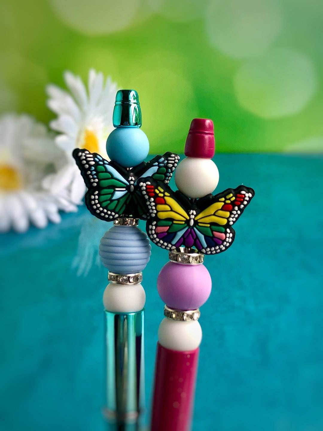 Butterfly Beaded Pen, Colorful Pen With Butterfly Bead, Ballpoint Pen ...