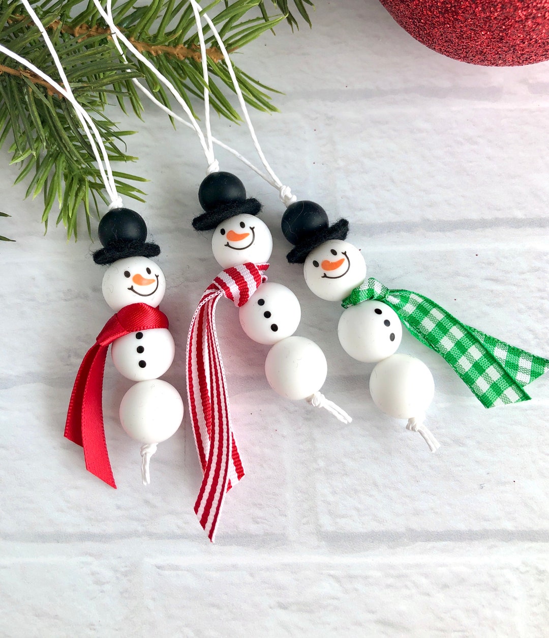Set of 3 Snowman Ornaments, Beaded Silicone Snowman Ornaments With ...