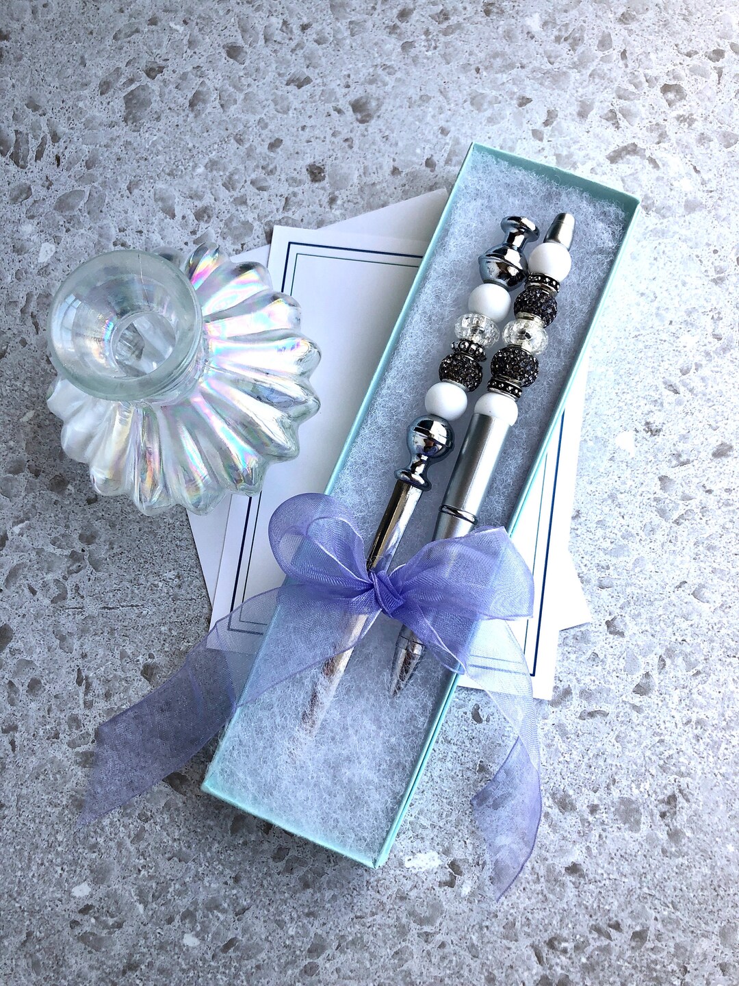 Pen and Letter Opener Set, Black and White Gift Set With Beaded Pen and ...