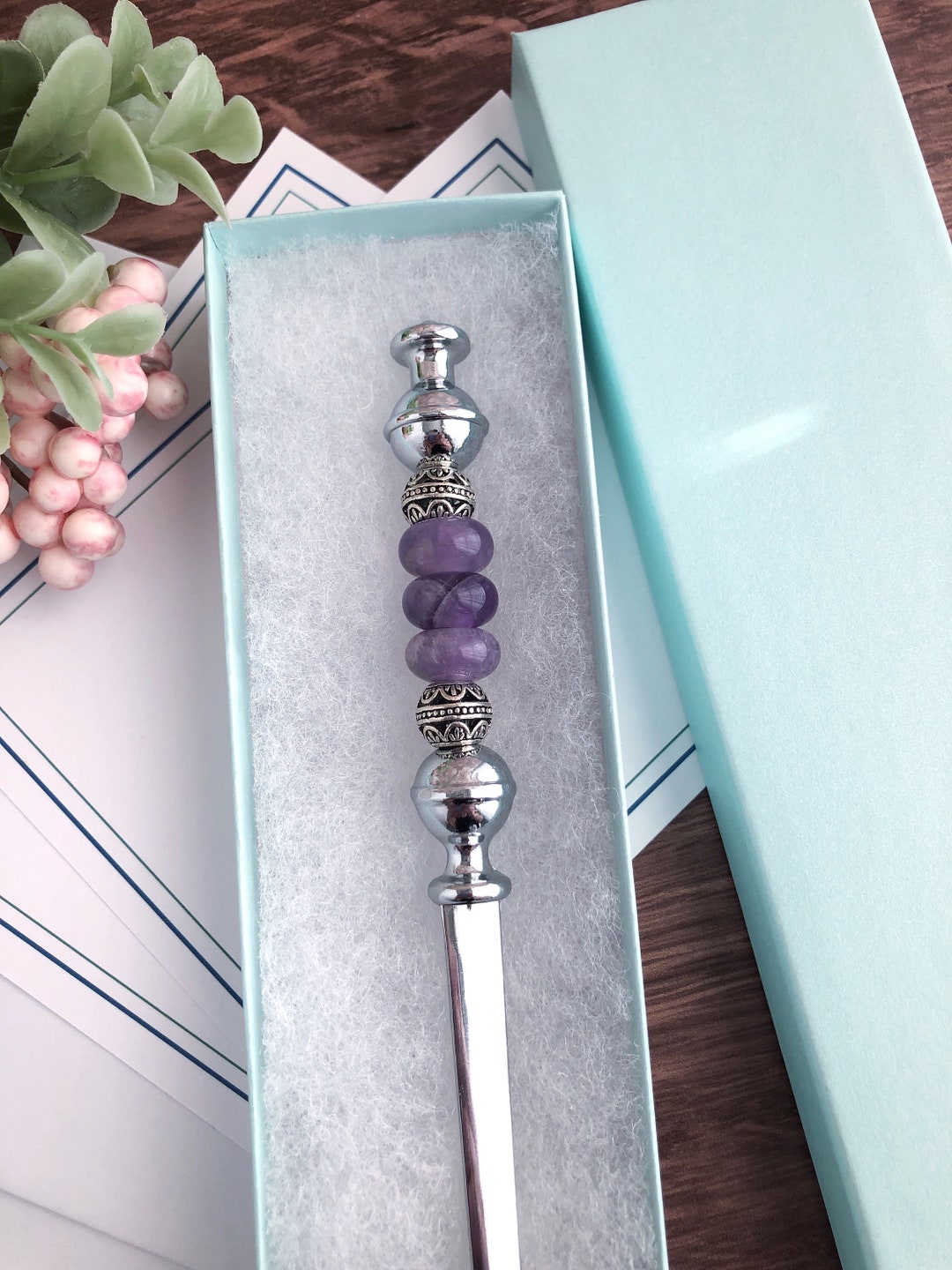 Amethyst Crystal Beaded Letter Opener: Elegant Desk Accessory - Etsy