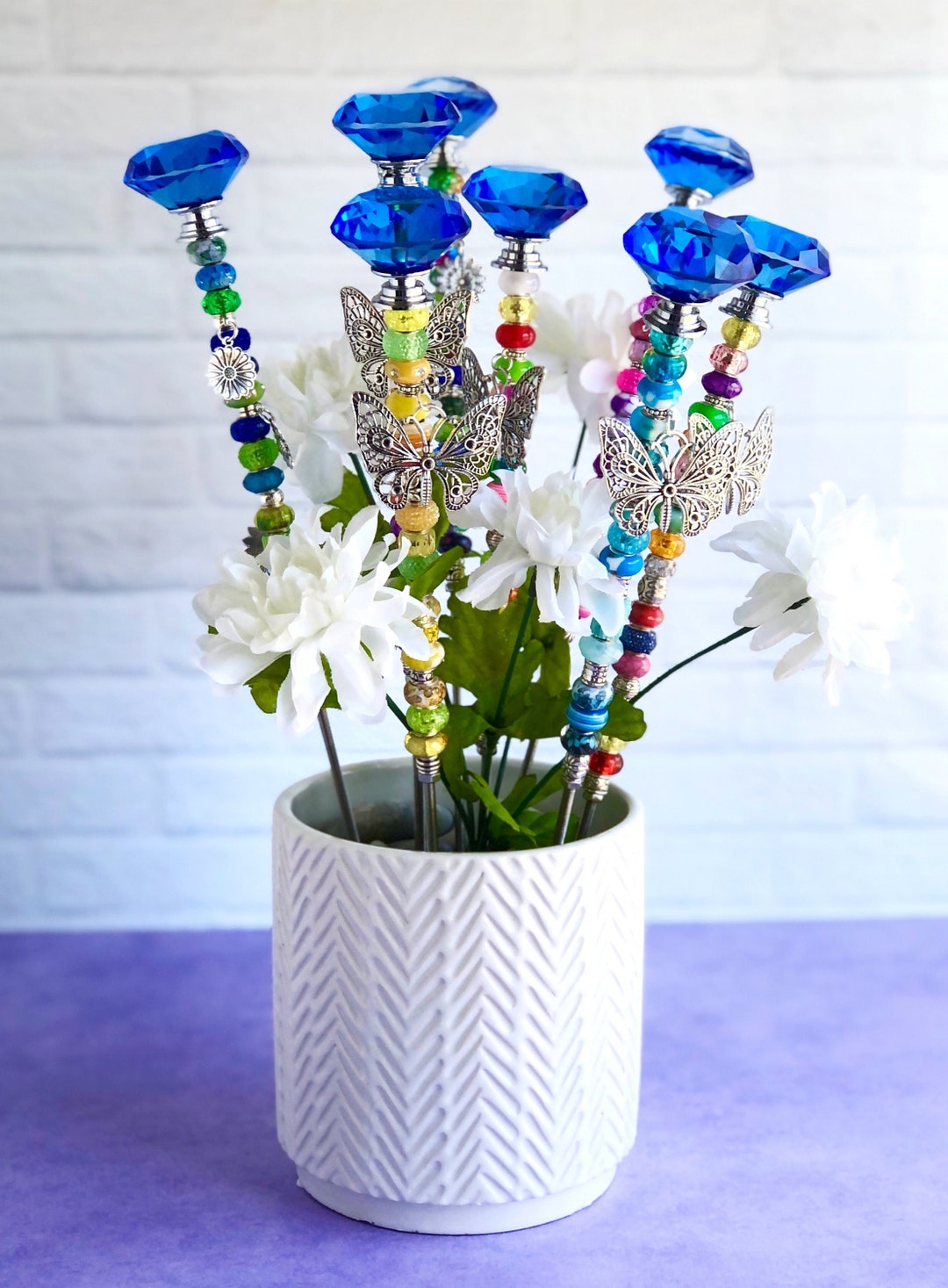 Fairy Garden Stake With Turquoise Crystal and Butterfly, Butterfly ...