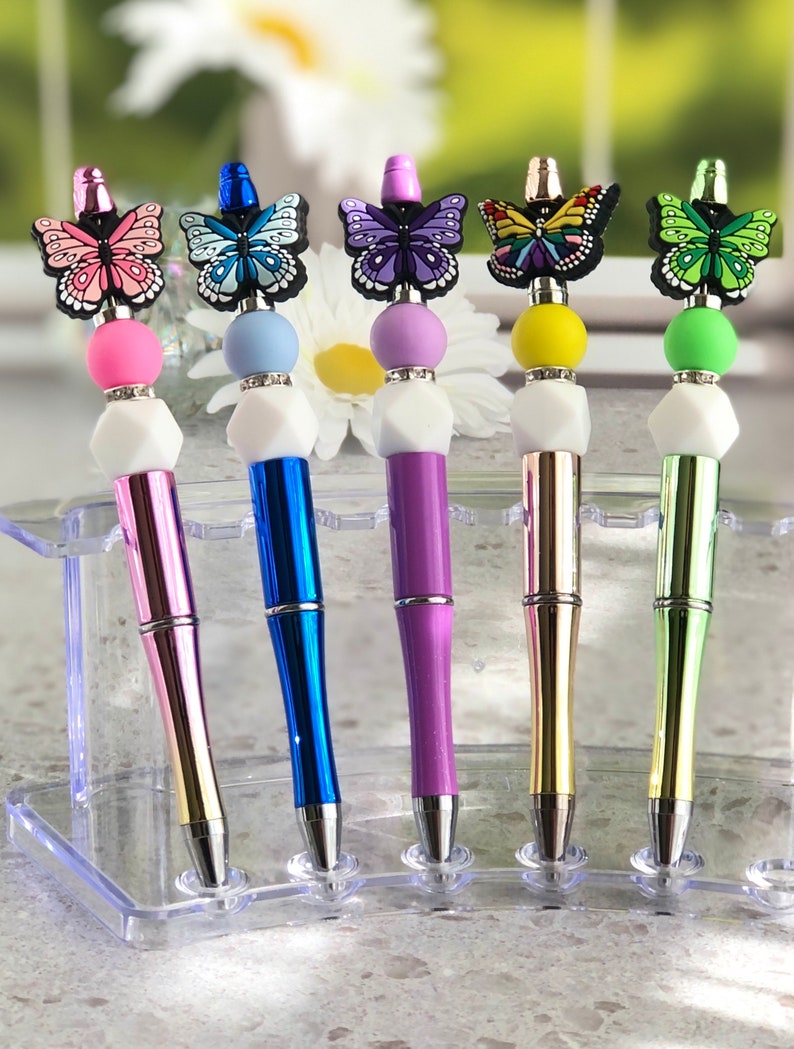 Butterfly Beaded Pen, Colorful Pen With Butterfly Bead, Ballpoint Pen ...