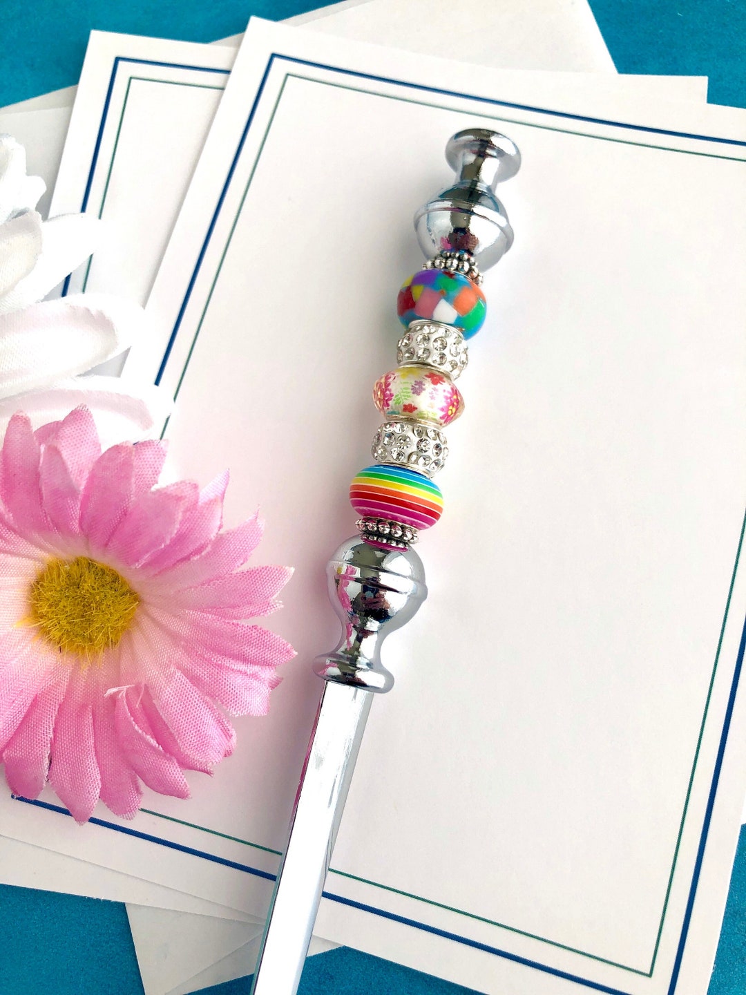 Letter Opener With Multicolor Glass and Metal Beads, Colorful Beaded ...