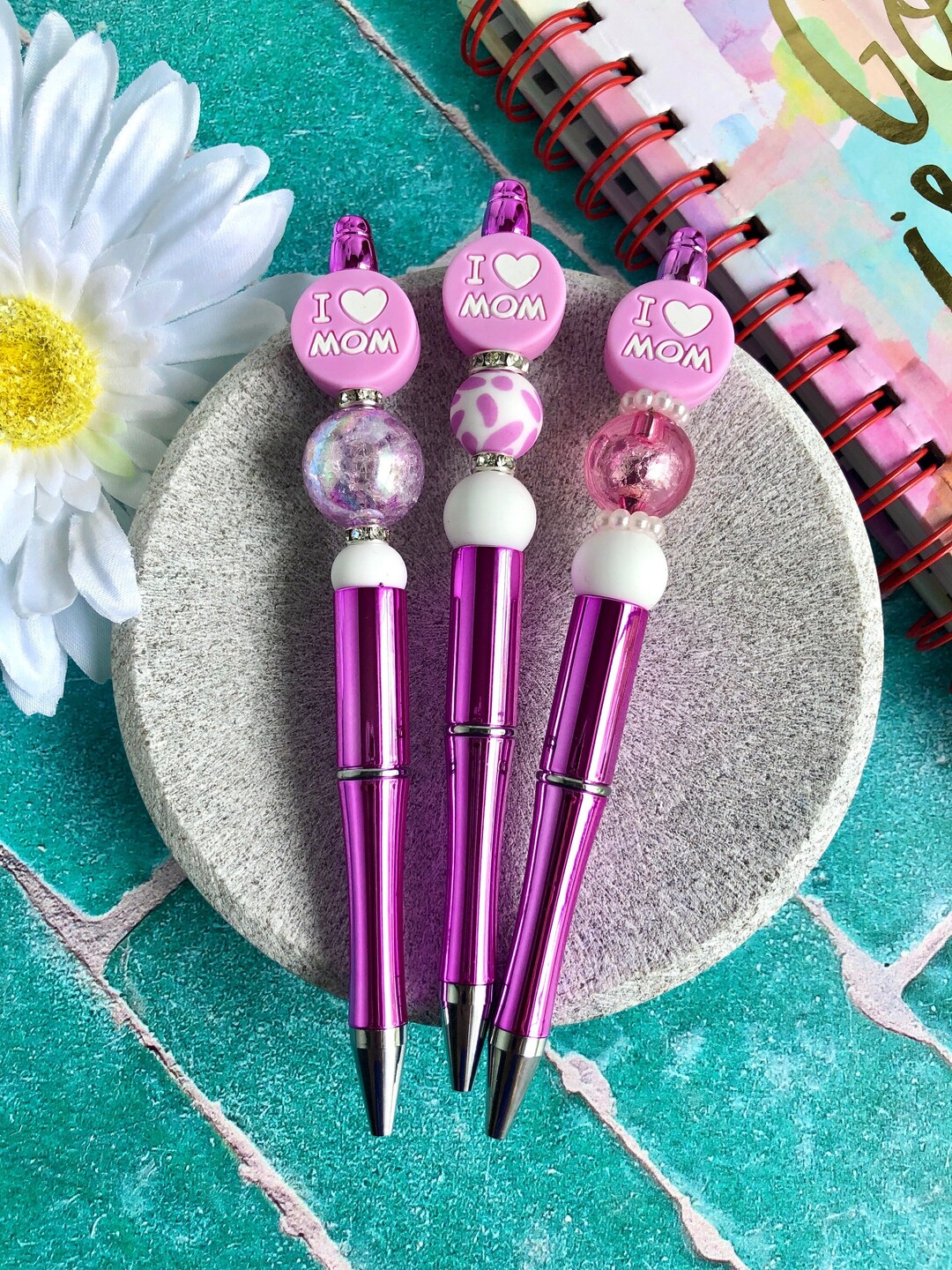 Mother's Day Beaded Pen, I Love Mom Pen With Beads, Ballpoint Pen With ...