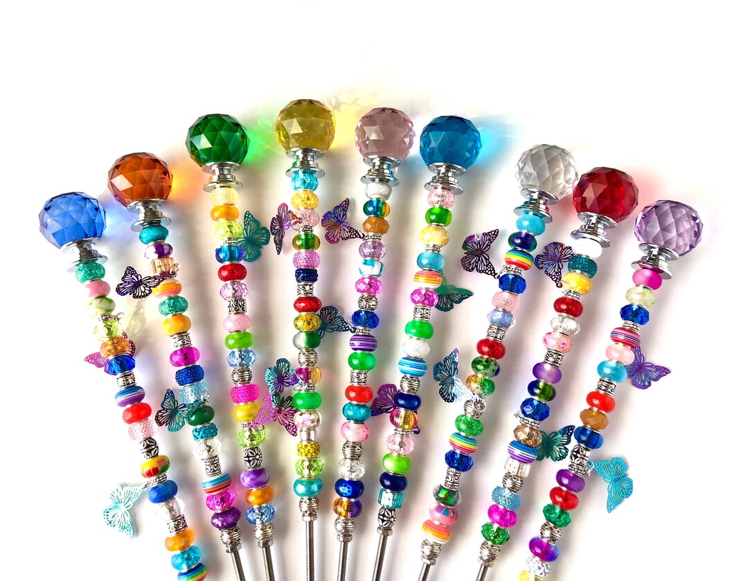 Beaded Fairy Garden Stake: Crystal Topper, Butterfly Charms - Etsy