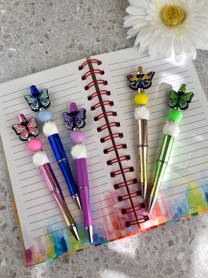Butterfly Beaded Pen, Colorful Pen With Butterfly Bead, Ballpoint Pen ...
