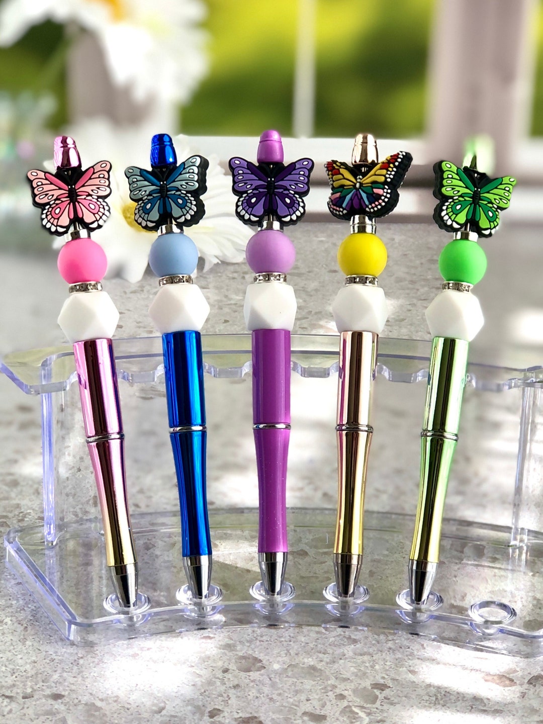 Butterfly Beaded Pen, Colorful Pen With Butterfly Bead, Ballpoint Pen ...