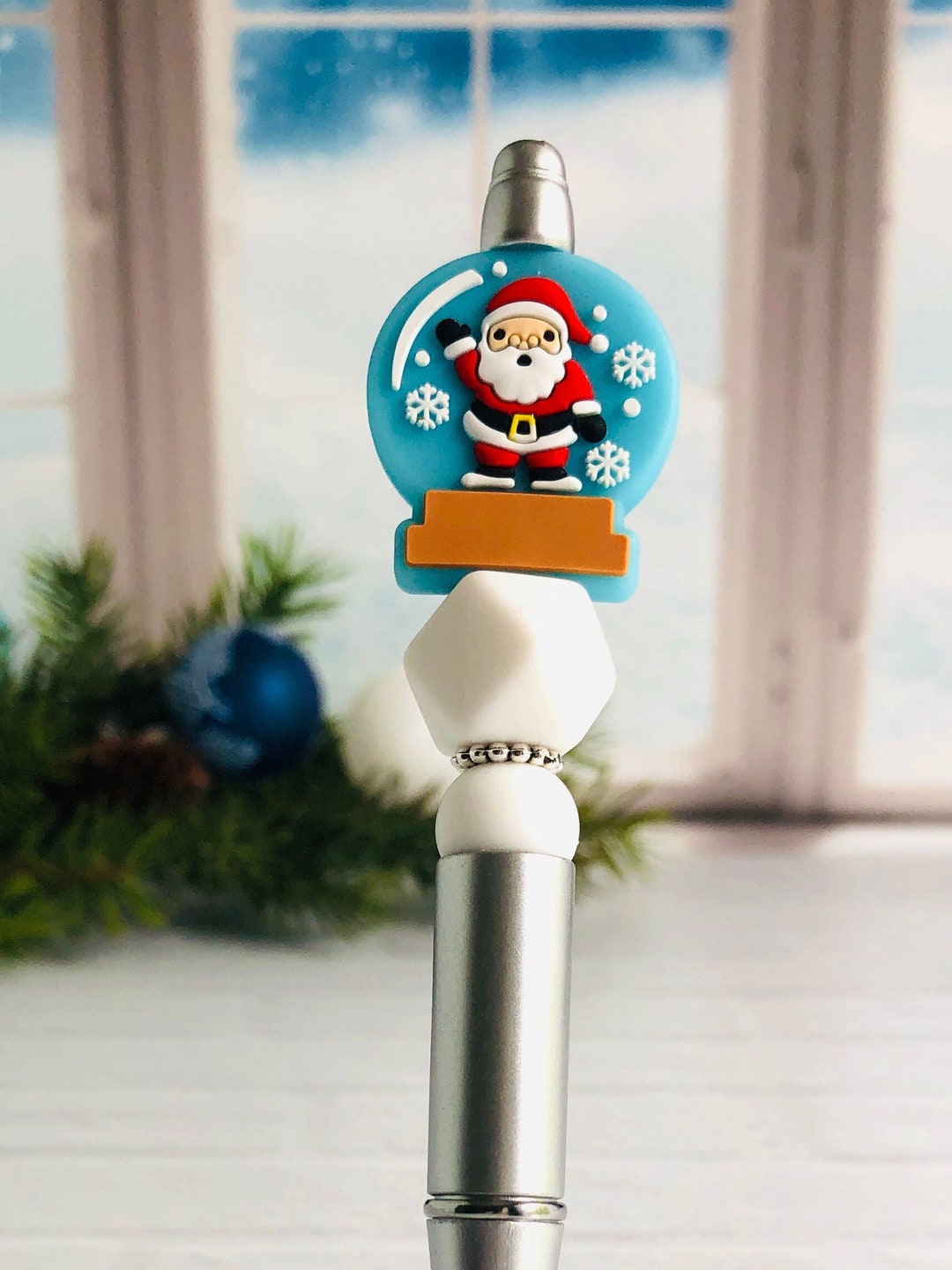 Holiday Santa Globe Beaded Pen, Christmas Santa Pen, Christmas Gift ...