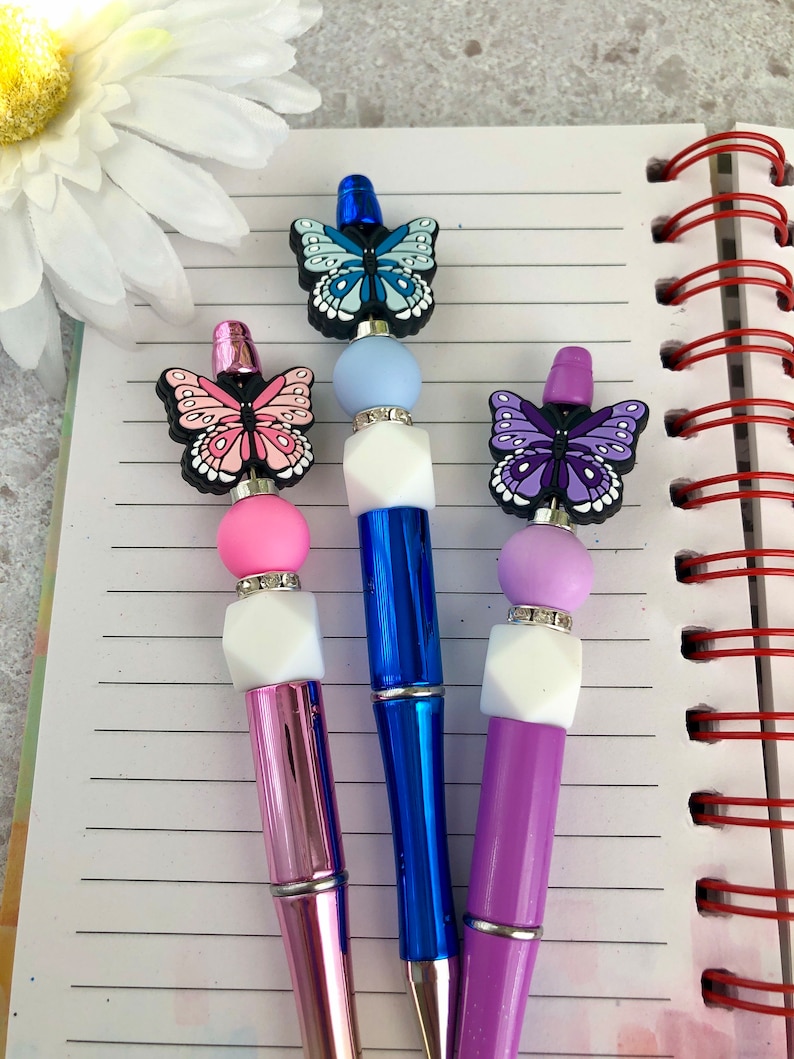 Butterfly Beaded Pen, Colorful Pen With Butterfly Bead, Ballpoint Pen ...