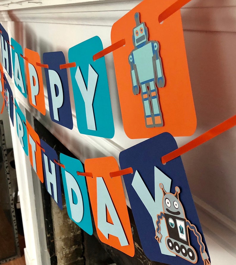 Robot Birthday Banner Robot Themed Boys Party Robot Decor | Etsy