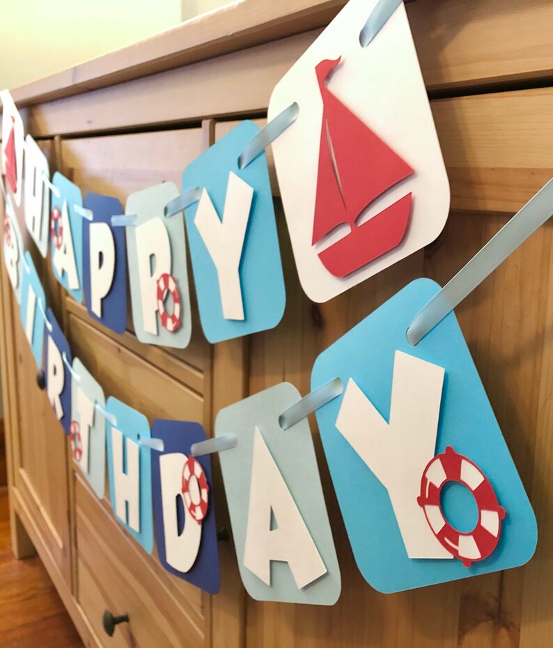 Sailboat Birthday Banner Nautical Theme Happy Birthday | Etsy