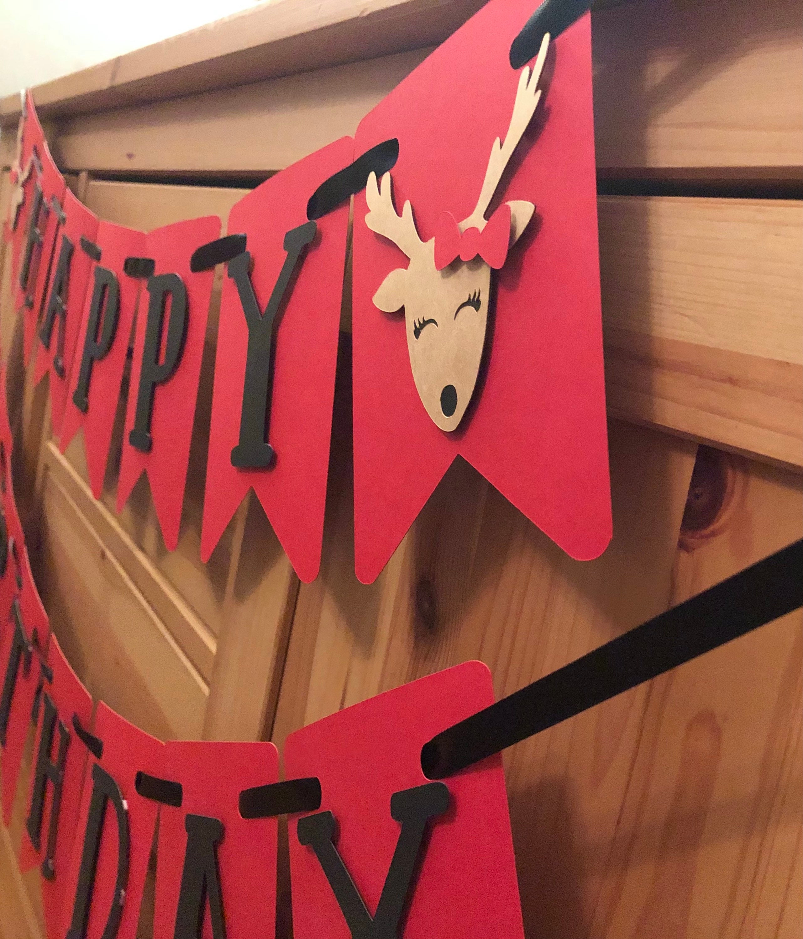 Reindeer Birthday Banner Christmas Happy Birthday Reindeer | Etsy