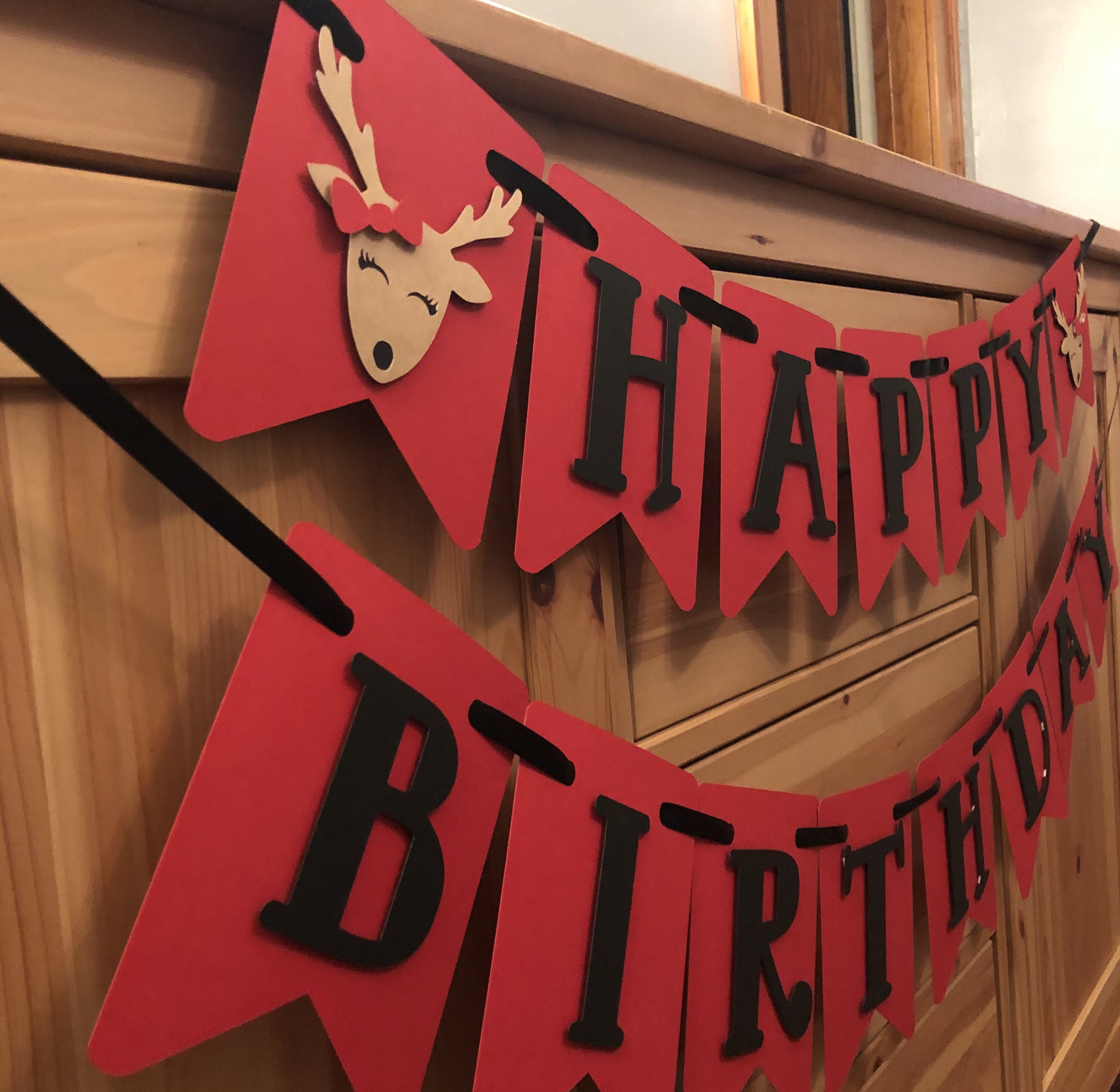 Reindeer Birthday Banner Christmas Happy Birthday Reindeer | Etsy