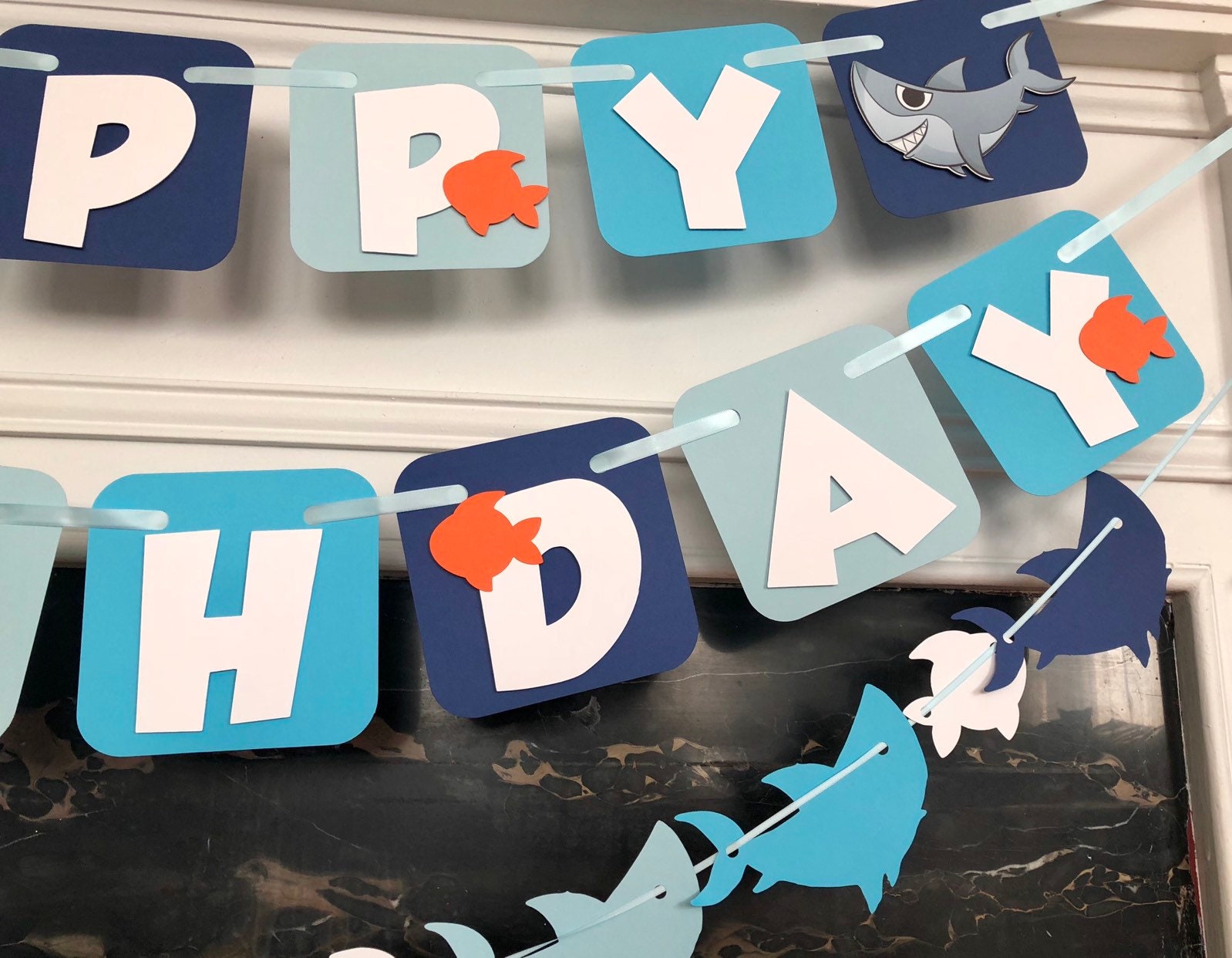 Shark Birthday Banner Shark Theme Shark Party Happy Birthday Banner ...
