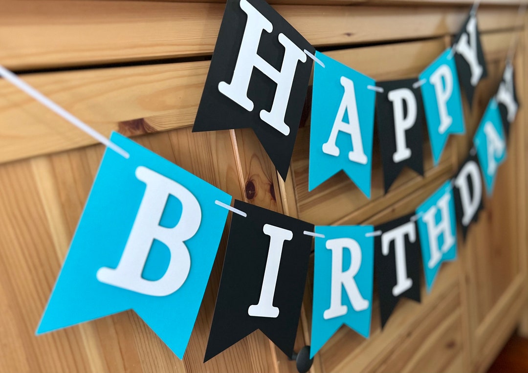Happy Birthday Banner Black and Teal Party Black and Teal Decor - Etsy
